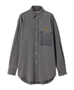 Miu Miu Chambray Shirt With Embroidered Logo - Grey
