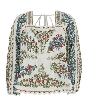 Farm Rio Floral Print Long Sleeve Square Neck Top