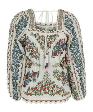 Farm Rio Floral Print Long Sleeve Square Neck Top
