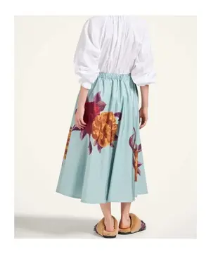 La DoubleJ Floral Print Midi Skirt With Drawstring Waist