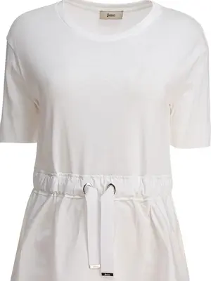 Herno Crewneck Short Sleeve Drawstring Waist Midi Dress - White