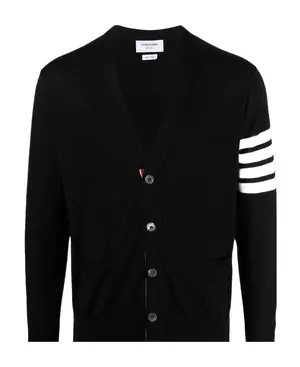 Thom Browne 4-bar V-neck Knitted Cardigan - Black