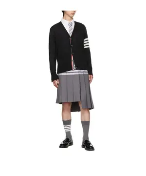 Thom Browne 4-bar V-neck Knitted Cardigan - Black