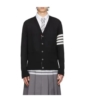 Thom Browne 4-bar V-neck Knitted Cardigan - Black