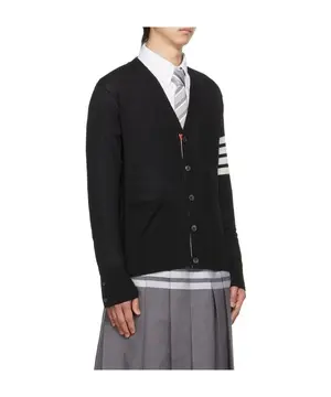 Thom Browne 4-bar V-neck Knitted Cardigan - Black