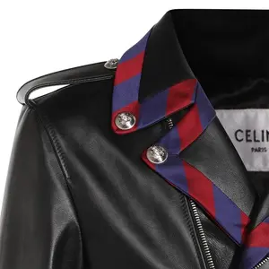 Celine Braided Biker Jacket In Calfskin With Striped Trim