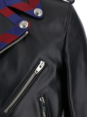 Celine Braided Biker Jacket In Calfskin With Striped Trim