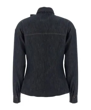 Brunello Cucinelli Long Sleeve Denim Shirt With Removable Bow Tie - Black