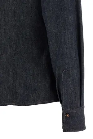 Brunello Cucinelli Long Sleeve Denim Shirt With Removable Bow Tie - Black