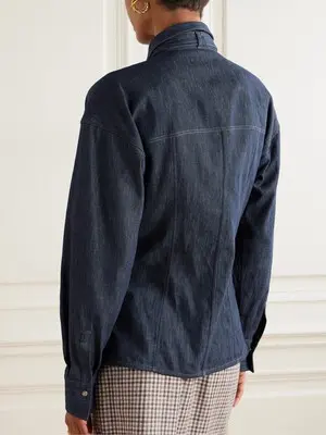 Brunello Cucinelli Long Sleeve Denim Shirt With Removable Bow Tie - Black