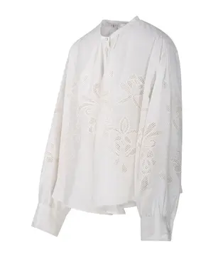 FORTE_FORTE Embroidered Round Neck Long Sleeve Shirt