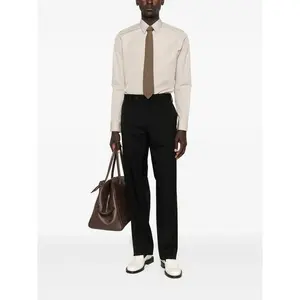 Fendi Tailored Straight-leg Trousers With Micro Ff Logo Detail - Black