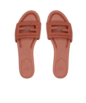 Fendi Baguette Logo Patch Slides - Brown