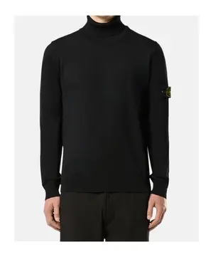Stone Island Turtleneck Sweater With Ribbed Details - Black