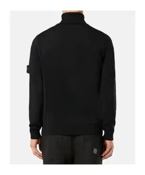 Stone Island Turtleneck Sweater With Ribbed Details - Black