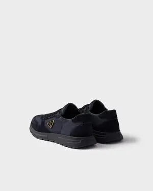 Prada Suede And Nylon Lace-up Sneakers - Navy