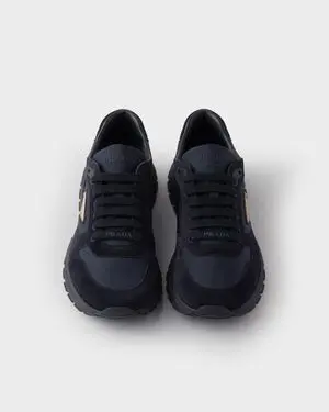 Prada Suede And Nylon Lace-up Sneakers - Navy