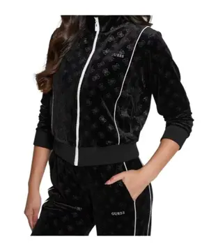 Guess Embossed Logo Velour Zip-up Sweater