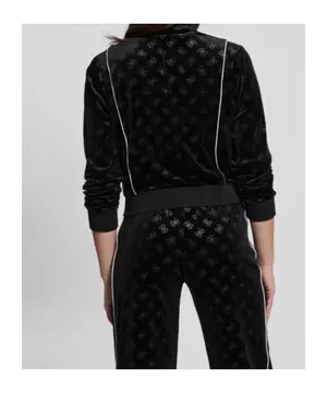 Guess Embossed Logo Velour Zip-up Sweater