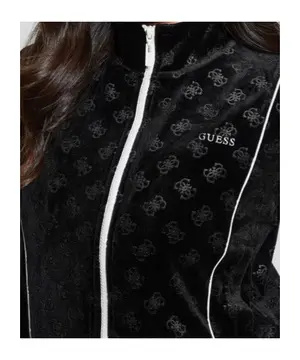 Guess Embossed Logo Velour Zip-up Sweater