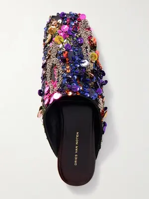 Dries Van Noten Sequin Embellished Slides - Multi-color