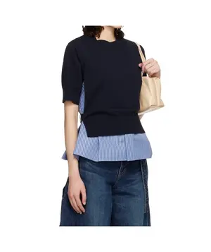 Sacai Short-sleeved Patchwork Knitwear With Striped Layer