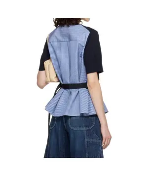 Sacai Short-sleeved Patchwork Knitwear With Striped Layer
