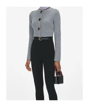 SELF-PORTRAIT Jeweled Button Wool Cardigan