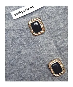 SELF-PORTRAIT Jeweled Button Wool Cardigan