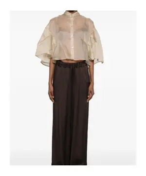 Max Mara High Neck Short Sleeve Sheer Top - Nude