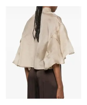 Max Mara High Neck Short Sleeve Sheer Top - Nude