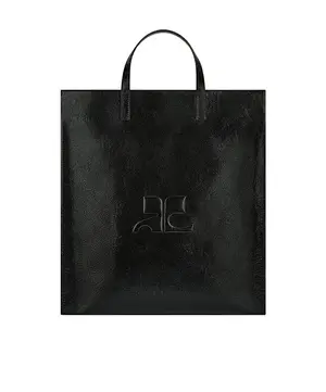 COURREGES Naplack Leather Tote Bag With Shadow Logo - Black