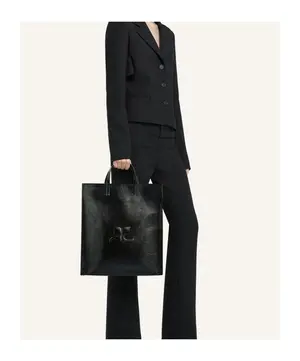 COURREGES Naplack Leather Tote Bag With Shadow Logo