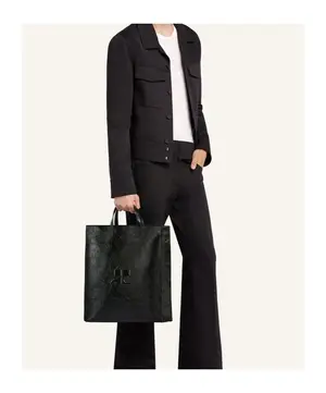 COURREGES Naplack Leather Tote Bag With Shadow Logo
