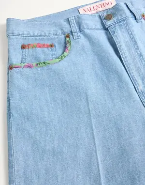 Valentino Garavani Floral Trim Denim Shorts
