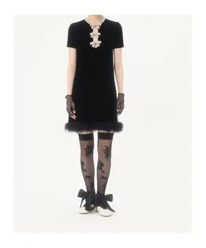 Valentino Garavani Embroidered Sablé Velvet Short Dress With Bows And Rhinestones