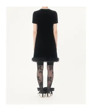 Valentino Garavani Embroidered Sablé Velvet Short Dress With Bows And Rhinestones