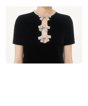 Valentino Garavani Embroidered Sablé Velvet Short Dress With Bows And Rhinestones