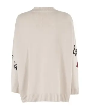 Max Mara Oversized Wool Knit Cardigan With Applique