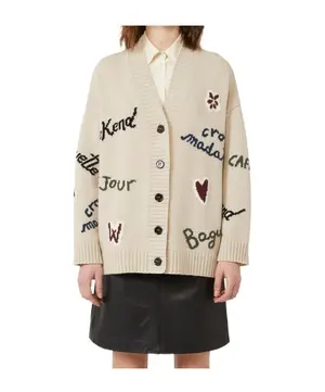 Max Mara Oversized Wool Knit Cardigan With Applique