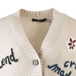 Max Mara Oversized Wool Knit Cardigan With Applique