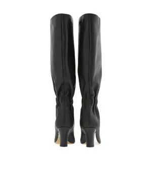 FERRAGAMO Knee High Ruched Leather Boots With Gancini Detail - Black