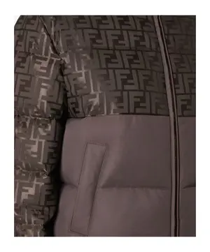 Fendi Ff Jacquard Padded Hooded Jacket - Brown