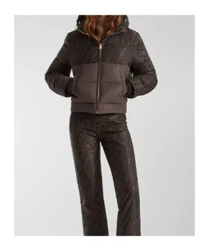 Fendi Ff Jacquard Padded Hooded Jacket - Brown