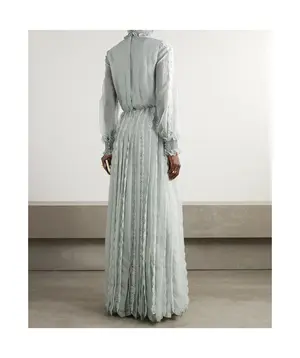 Valentino Garavani Ruffled Lace-trimmed Pleated Silk-chiffon Gown