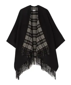 Burberry Reversible Fringed Cape - Black/calico Beige