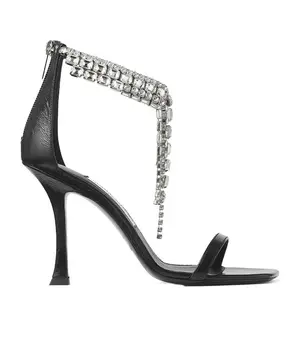 JIMMY CHOO Verity Embellished Strap Heeled Sandals - Black