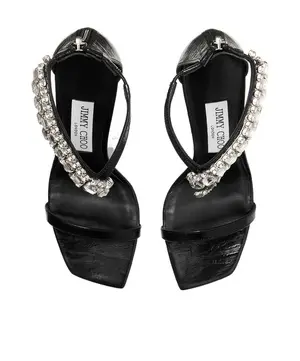 JIMMY CHOO Verity Embellished Strap Heeled Sandals - Black
