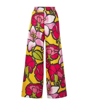 La DoubleJ Silk-twill Wide-leg Floral Print Pants - Red
