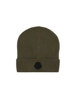 Moncler Logo Patch Ribbed Beanie - Green